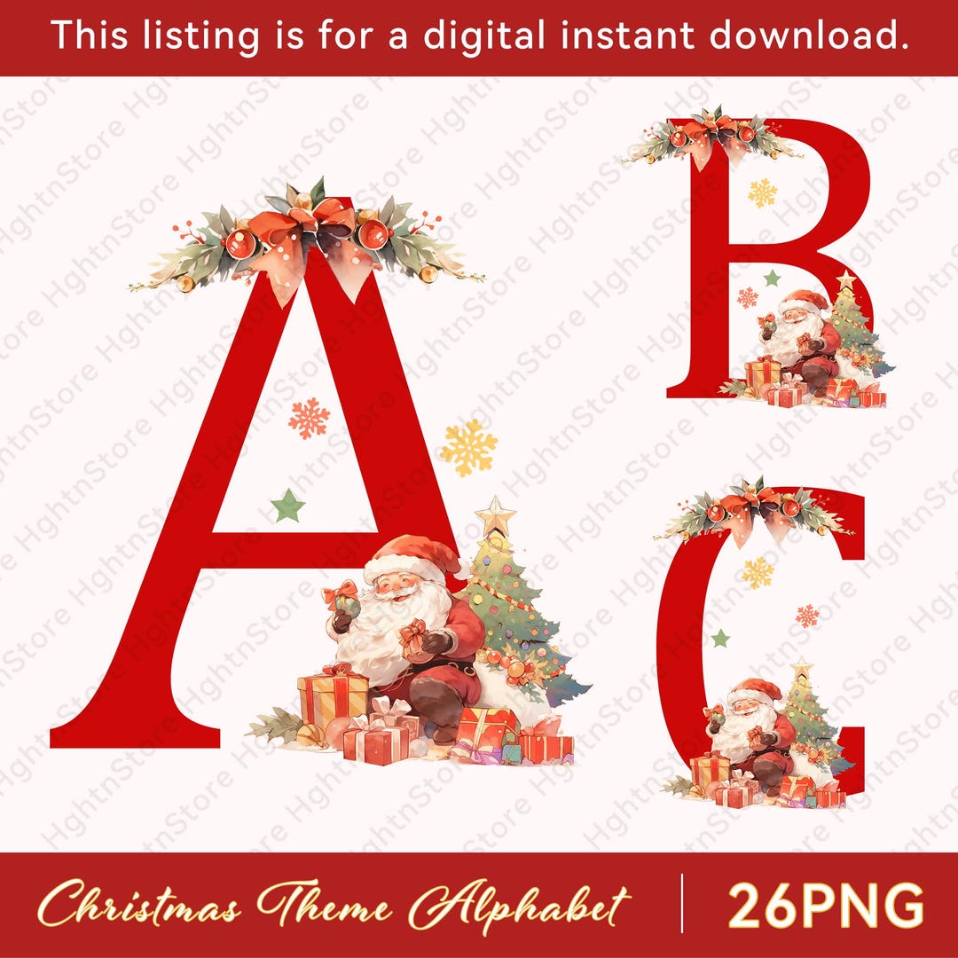 Christmas Alphabet PNG Bundle, Xmas Alphabet Clipart, Christmas Letters ...