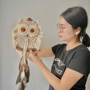 Owl Feng Shui Wall Painting, Handmade Macrame Owl Wall Painting, Boho Style Tapestry for Unique ...