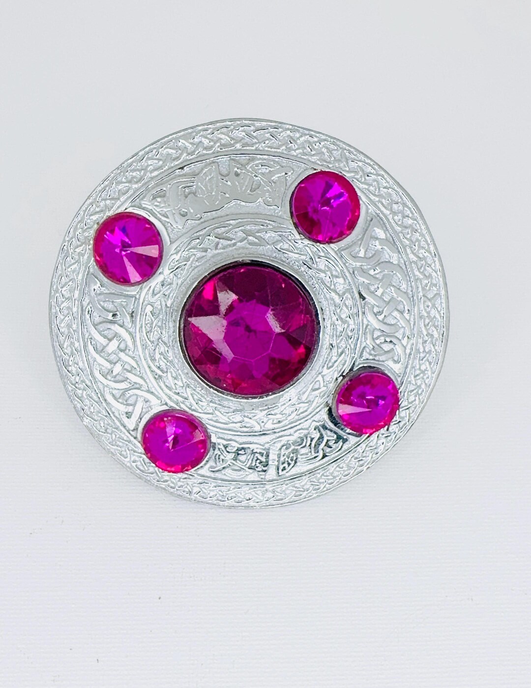 Men's Celtic Kilt Fly Plaid Brooch 5 Pink Stones Silver 4/ Scottish ...