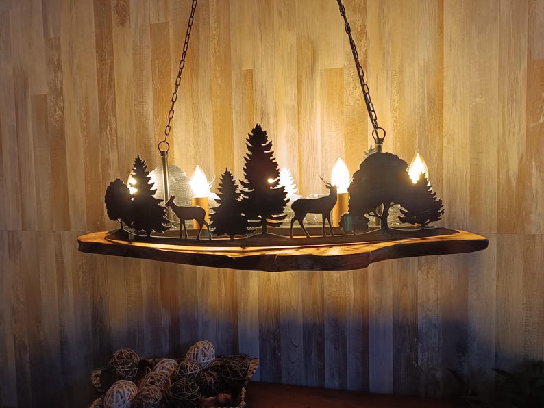 Live Edge Slice LINEAR LAMP, Ceiling Light Fixture, Rustic Light, Dining Light Fixture, Wooden ...