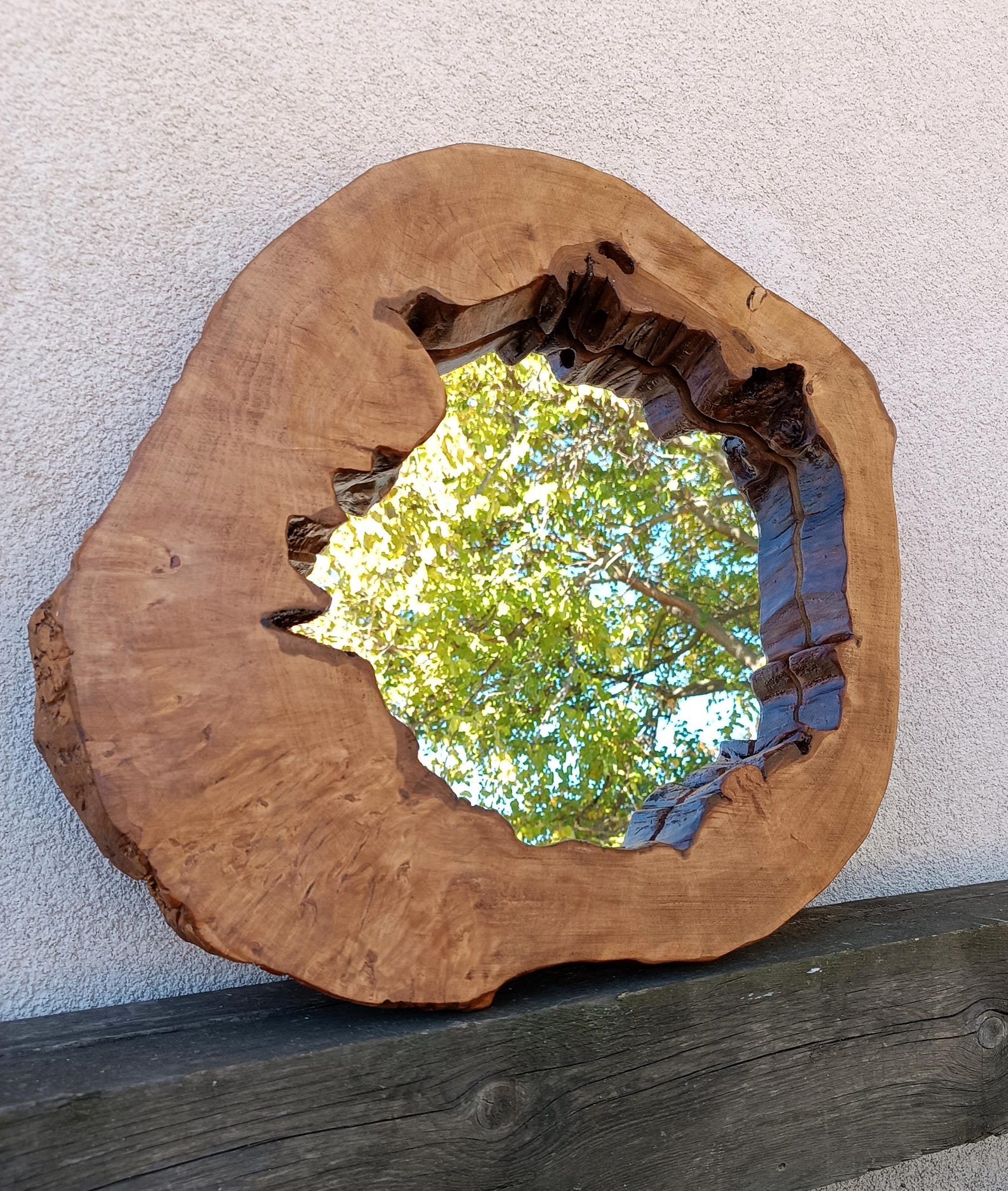 Live Edge Rustic Wooden Slice Mirror,rustic Home Decor Mirror ,natural ...