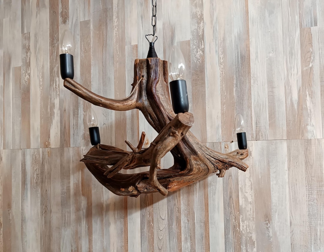 Rare Handmade Juniper Root Chandelier, Driftwood Ceiling Light, Art ...