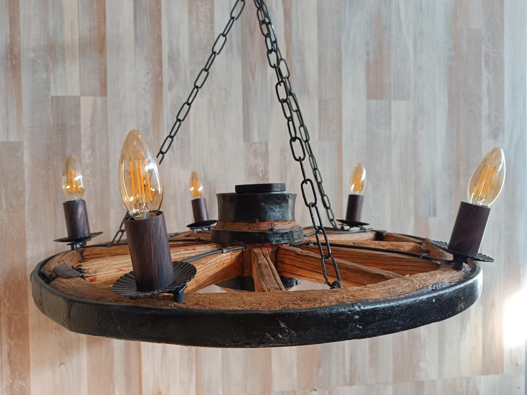 Wagon Wheel Chandelier From Authentic 60 Year Old Wheel, Rustic 5-light ...