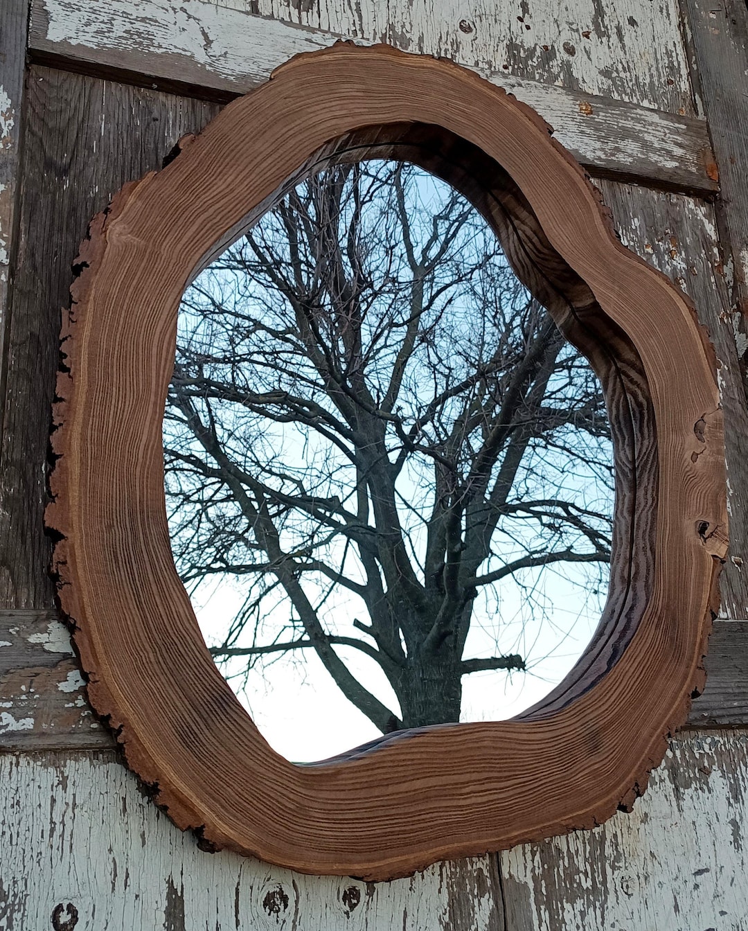 Asymmetrical Acacia Wood Mirror: Rustic Live Edge Decor - Etsy
