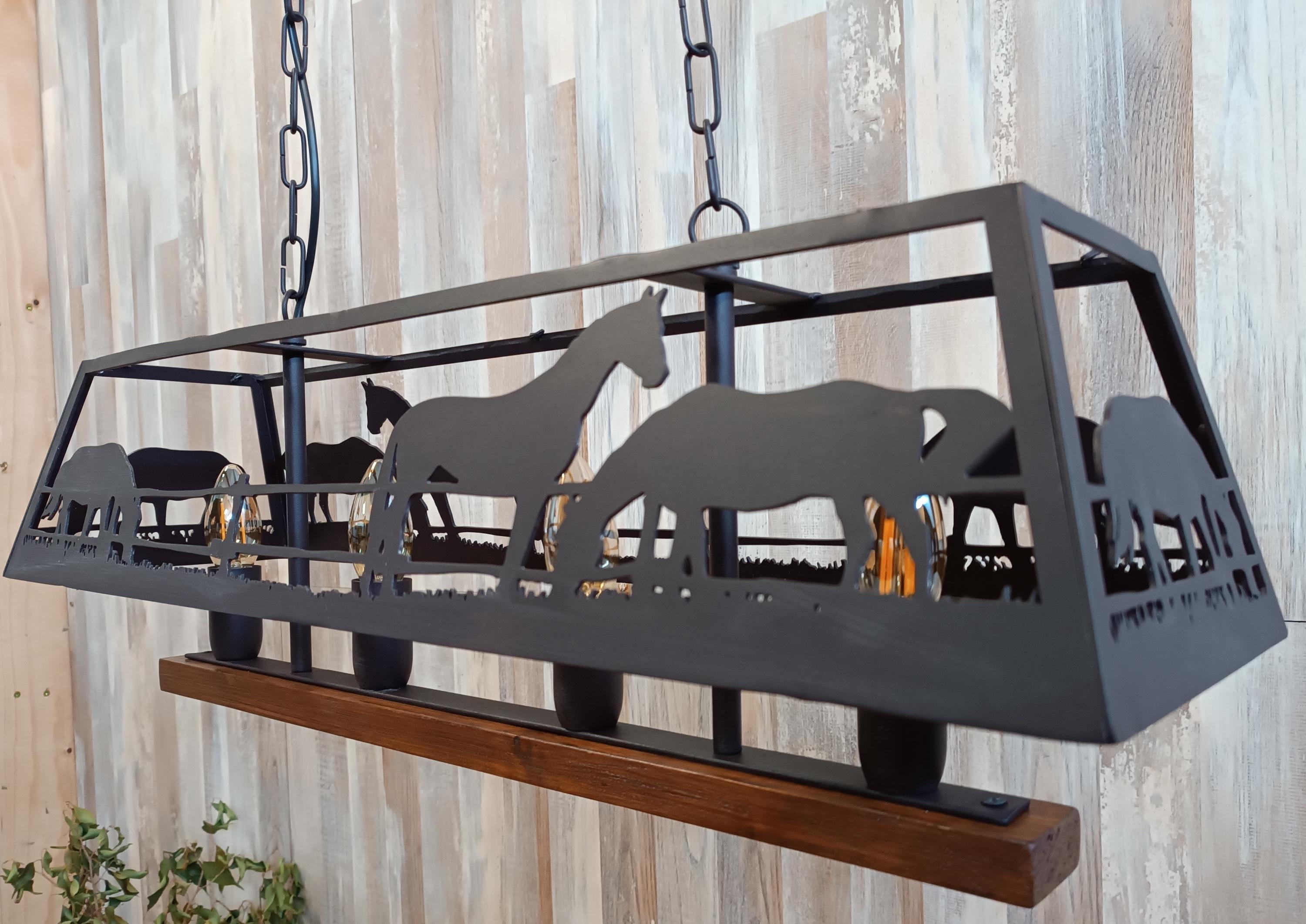 Rustic Chandelier Wild Horses Graze in a Meadow, Four Light Fixture ...