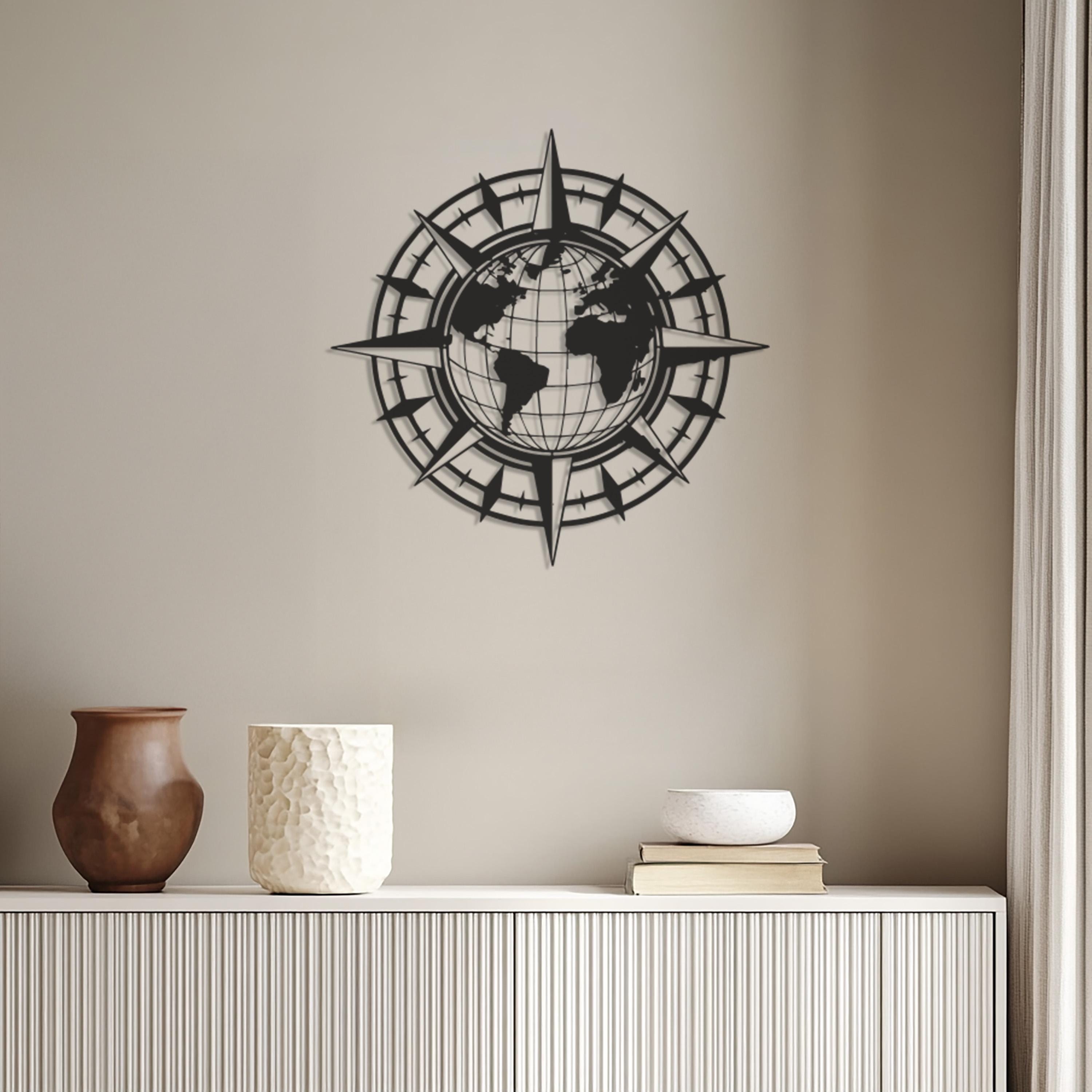 Compass Metal Wall Art, Globe Metal Wall Art, World Map Wall Art ...