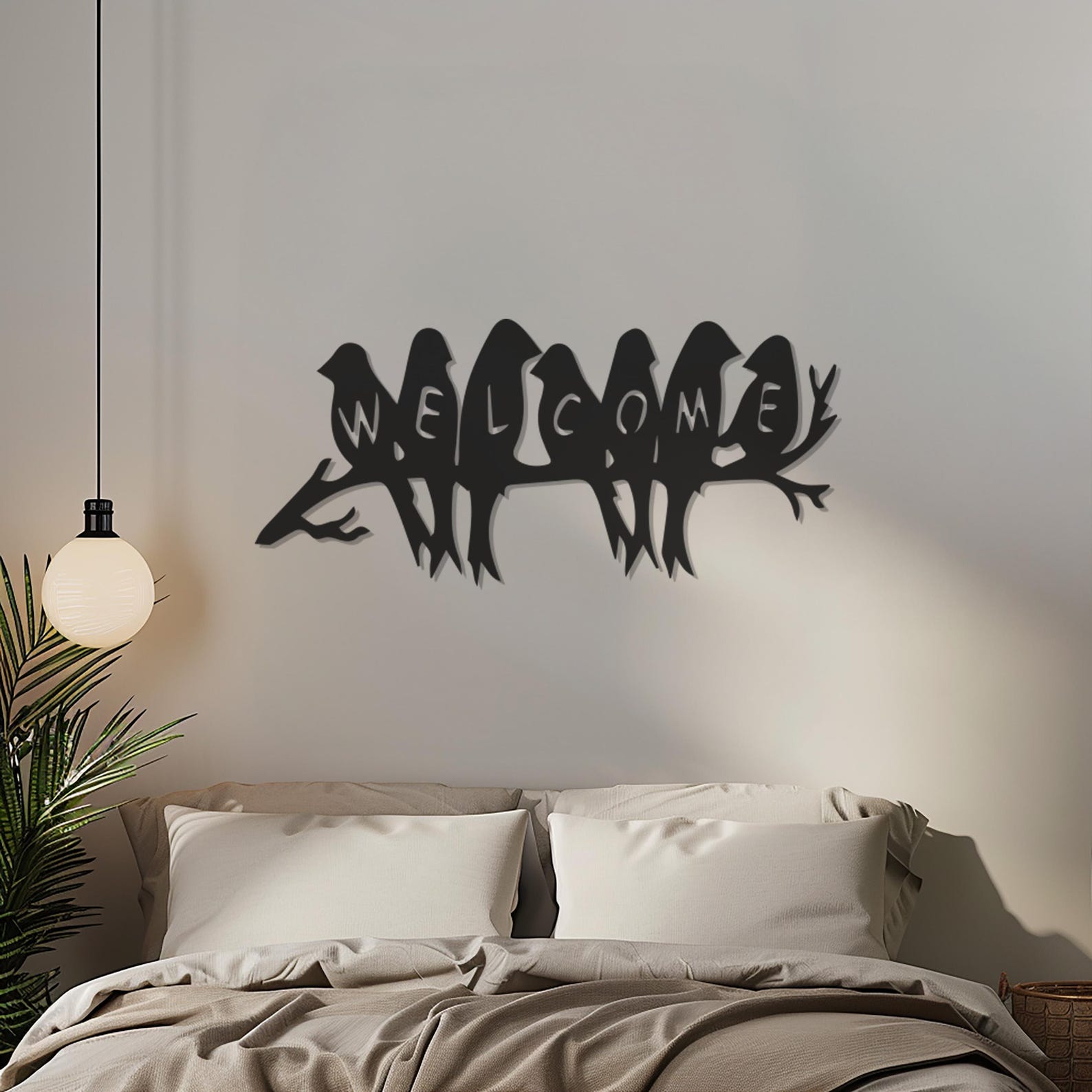 Welcome Birds Metal Wall Art, Black Metal Welcome Sign, Bird-themed ...