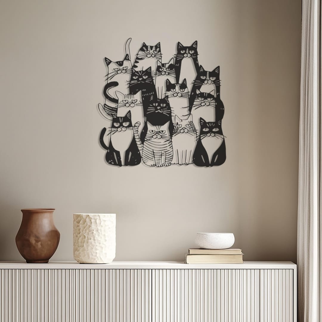 Cat Lovers Metal Wall Art, Modern Cat Wall Decor, Feline-themed Wall ...