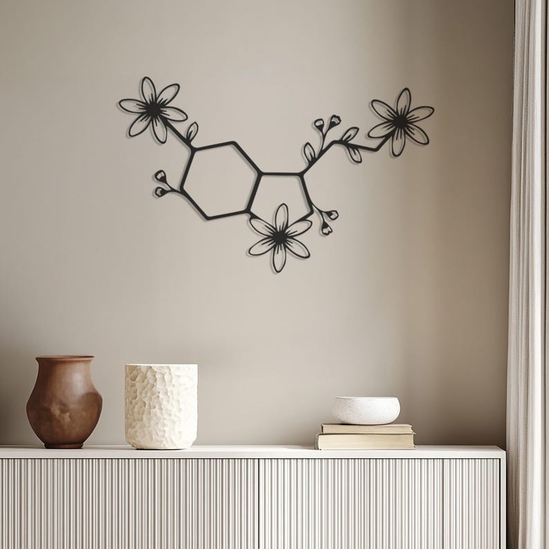Serotonin Molecule Metal Wall Art - Floral Molecular Wall Decor ...