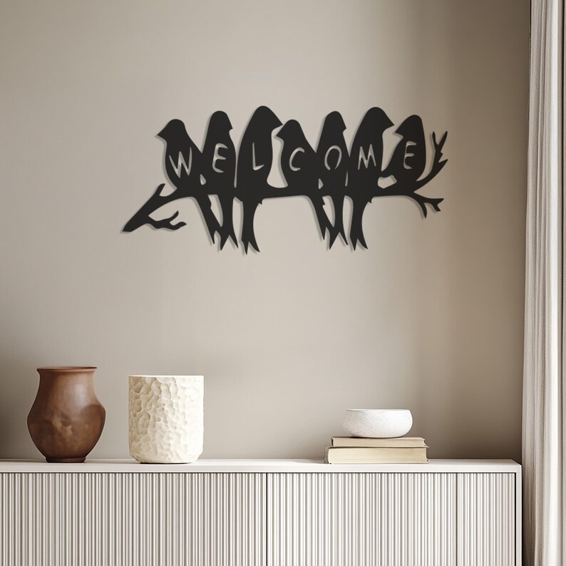 Welcome Birds Metal Wall Art, Black Metal Welcome Sign, Bird-themed ...