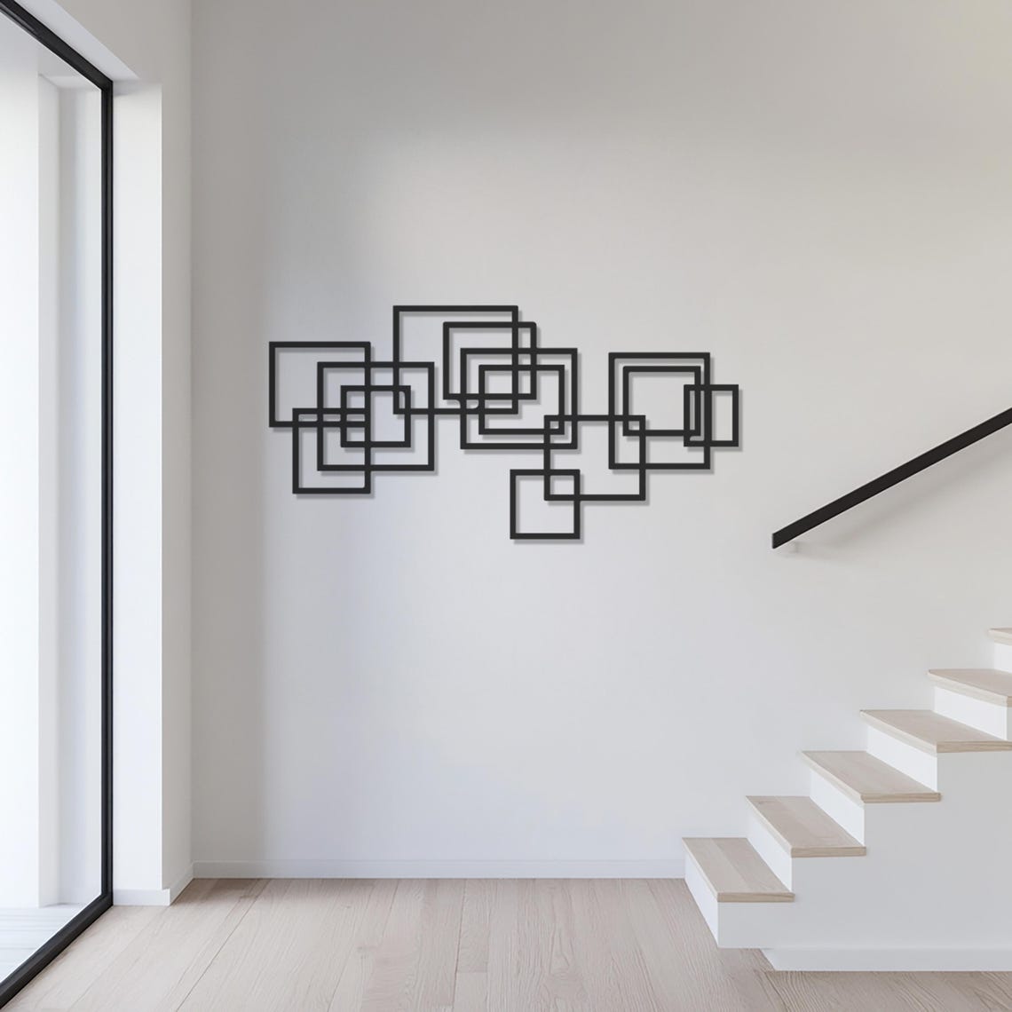 Modern Geometric Metal Wall Art, Abstract Squares Wall Sculpture, Black ...