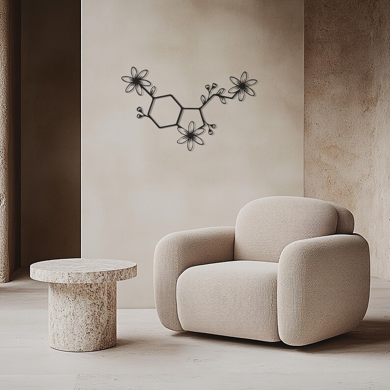 Serotonin Molecule Metal Wall Art - Floral Molecular Wall Decor ...