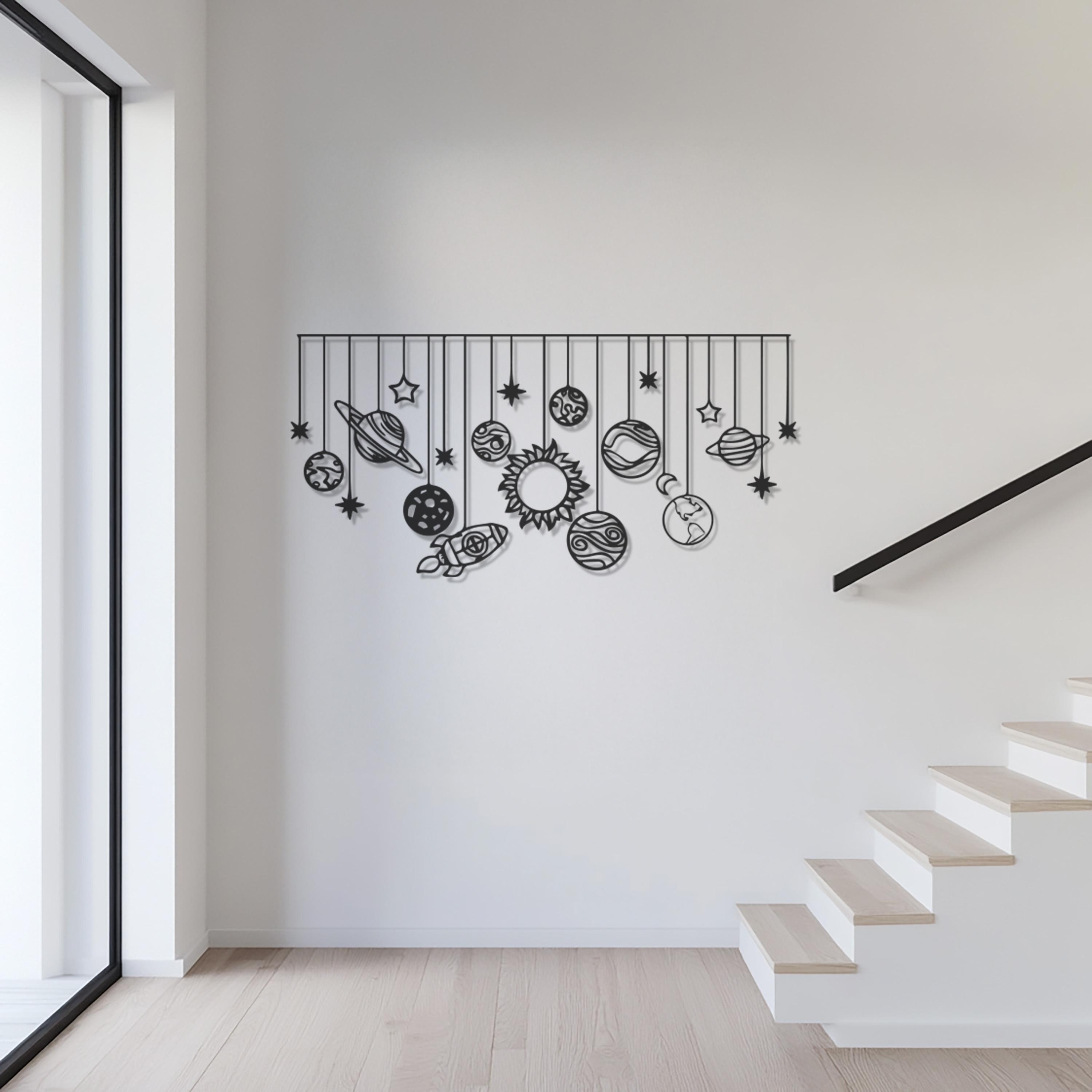 Solar System Metal Wall Art, Space Themed Wall Decor, Black Metal ...