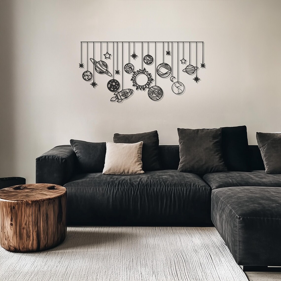 Solar System Metal Wall Art, Space Themed Wall Decor, Black Metal ...