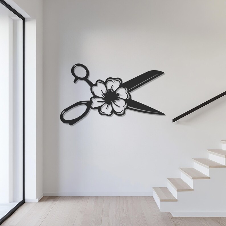 Scissor and Flower Metal Wall Art, Hairdresser Salon Decor, Modern ...