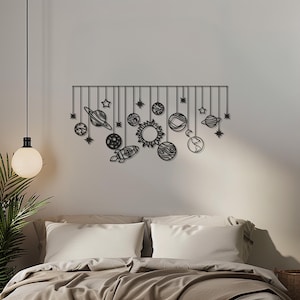 Solar System Metal Wall Art, Space Themed Wall Decor, Black Metal ...