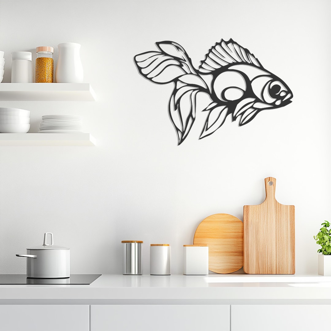 Goldfish Metal Wall Art, Aquatic Wall Decor, Black Metal Fish Sculpture ...