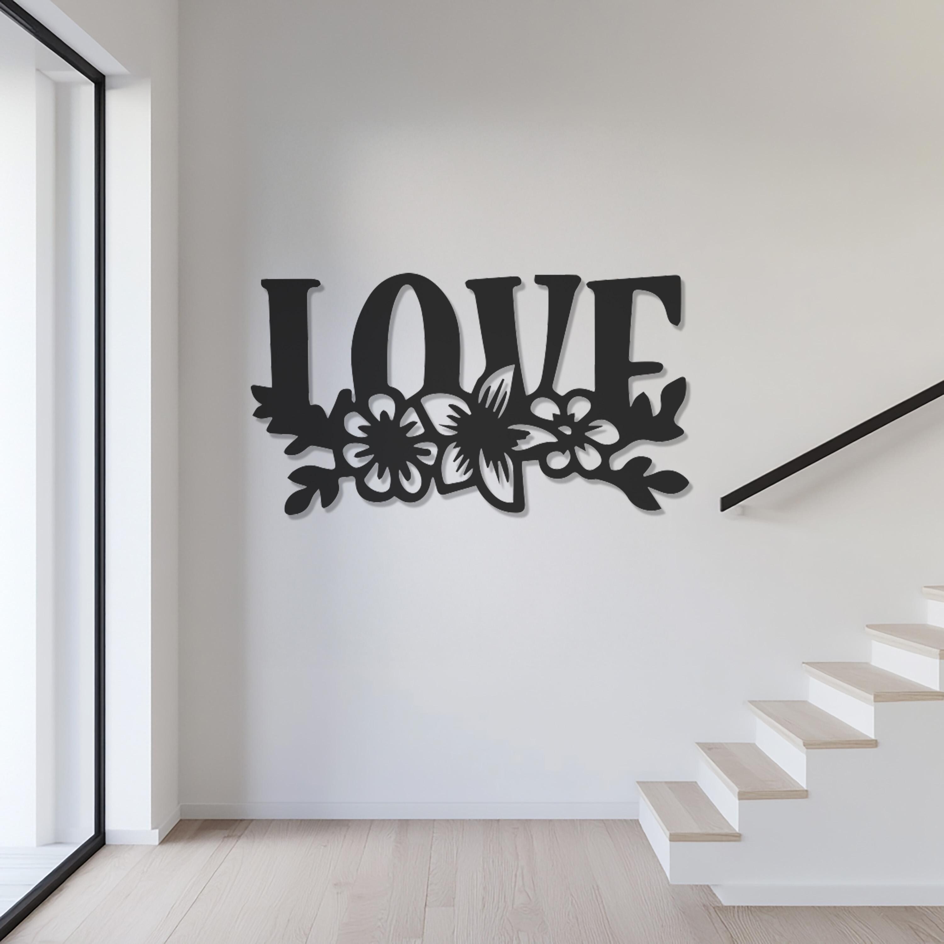 Love Floral Metal Wall Art, Romantic Wall Decor, Black Metal Sign With ...