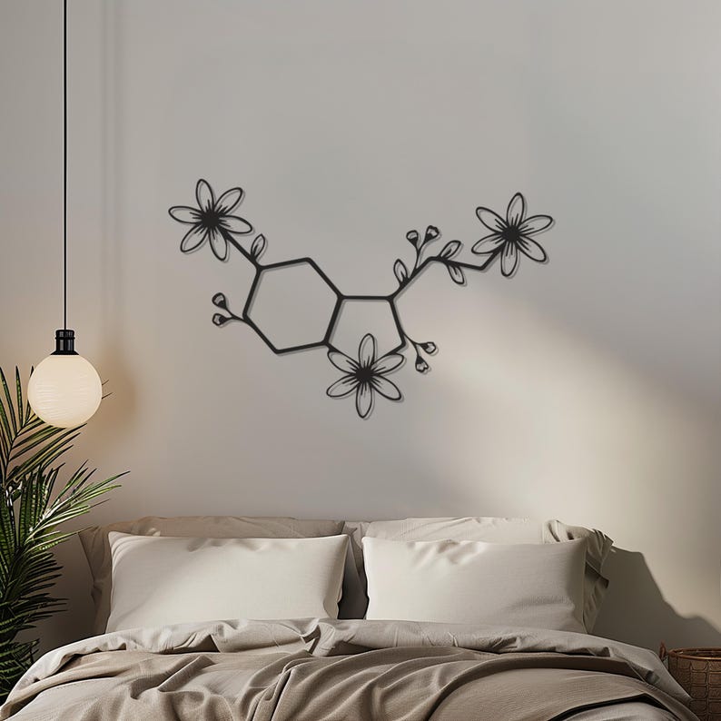 Serotonin Molecule Metal Wall Art - Floral Molecular Wall Decor ...