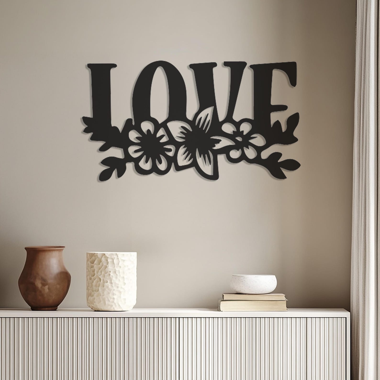 Love Floral Metal Wall Art, Romantic Wall Decor, Black Metal Sign With ...