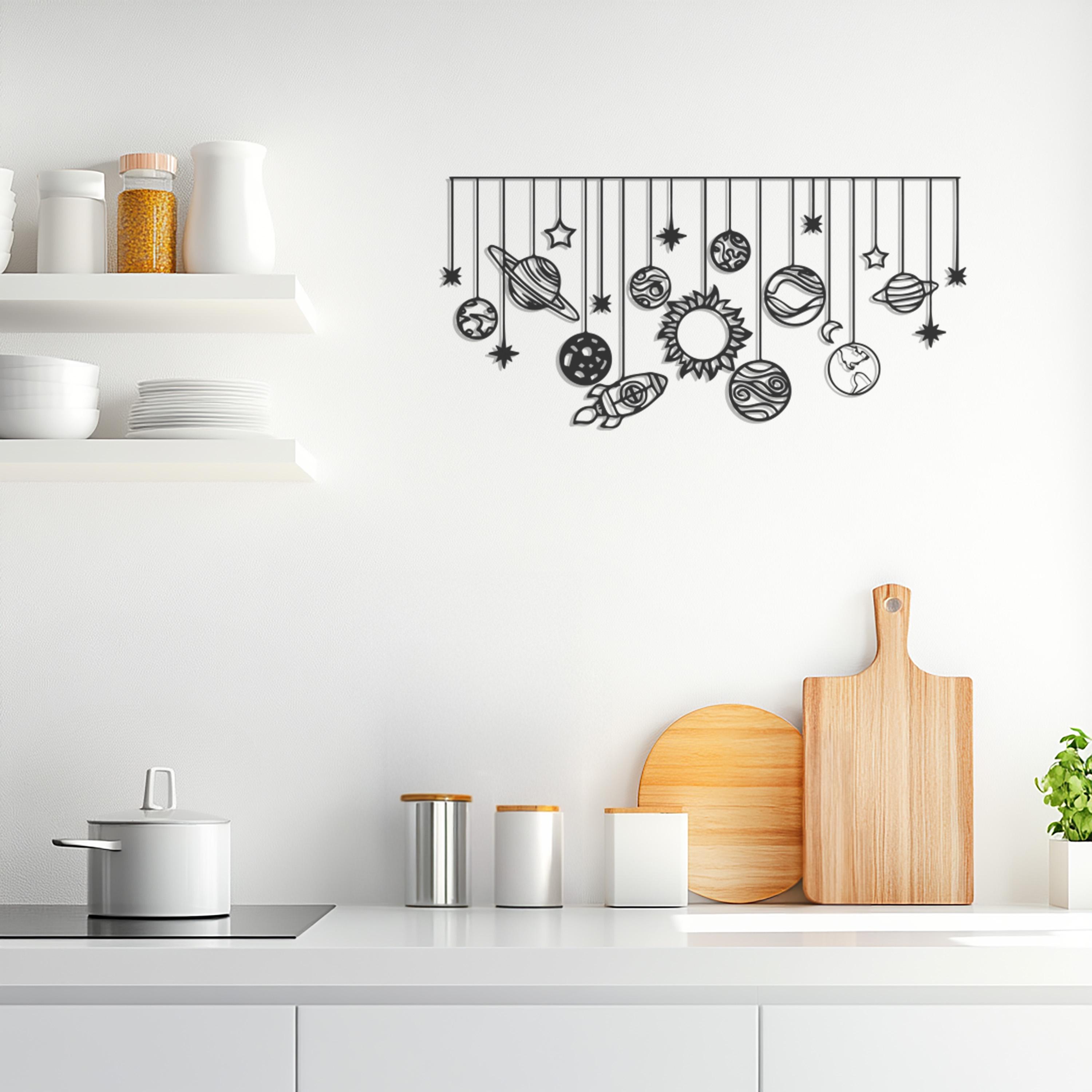 Solar System Metal Wall Art, Space Themed Wall Decor, Black Metal ...