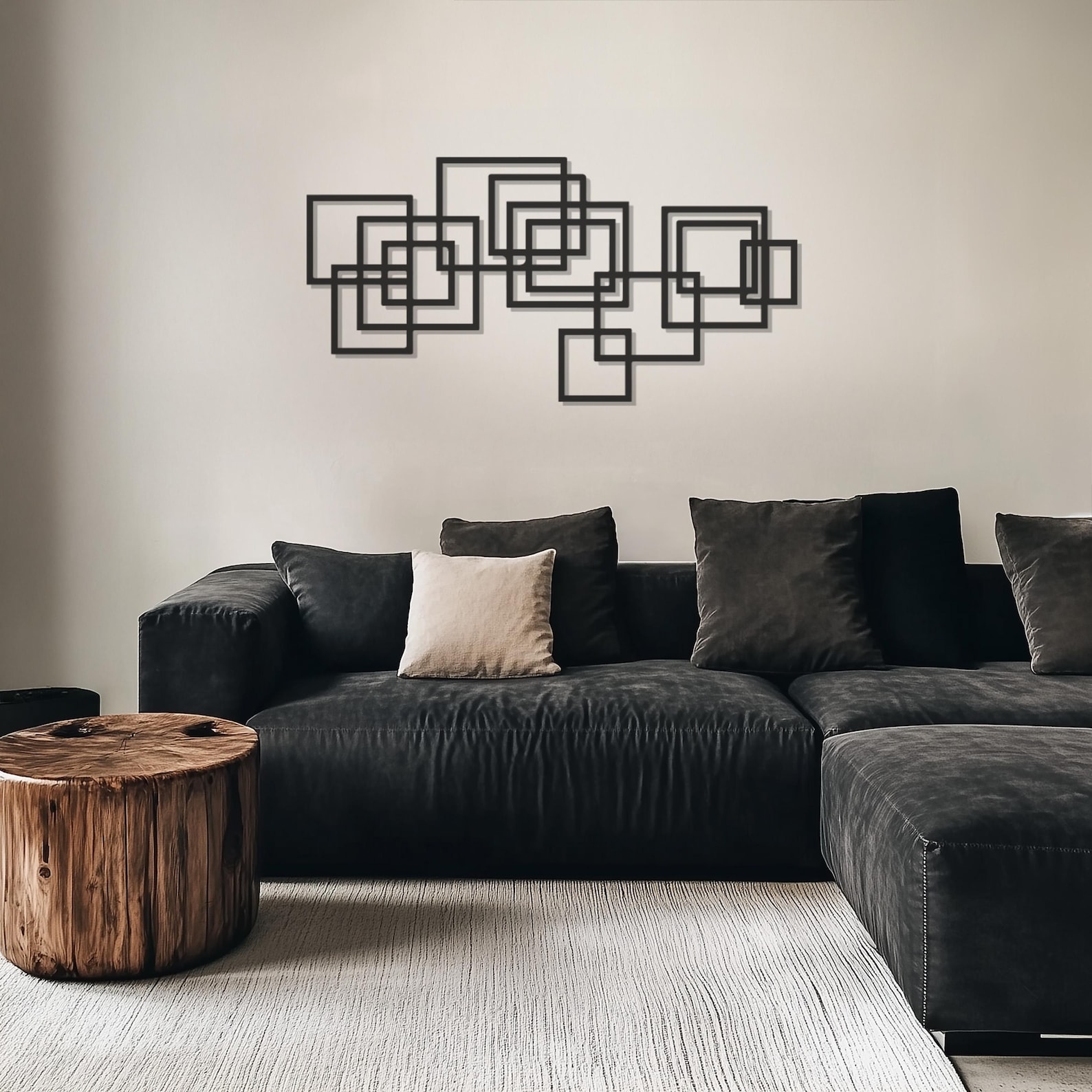 Modern Geometric Metal Wall Art, Abstract Squares Wall Sculpture, Black ...