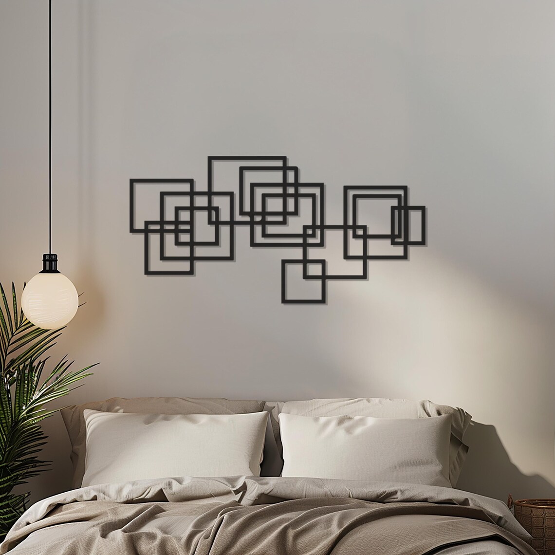 Modern Geometric Metal Wall Art, Abstract Squares Wall Sculpture, Black ...