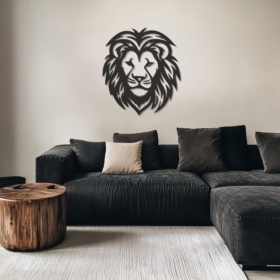 Lion Head Metal Wall Art, Black Metal Lion Sculpture, Modern Animal ...