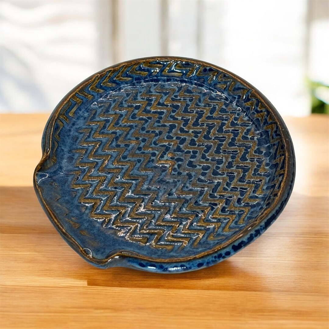 Textured Blue Spoon Rest – Handmade Ceramic Spoon – Pottery Kitchen ...