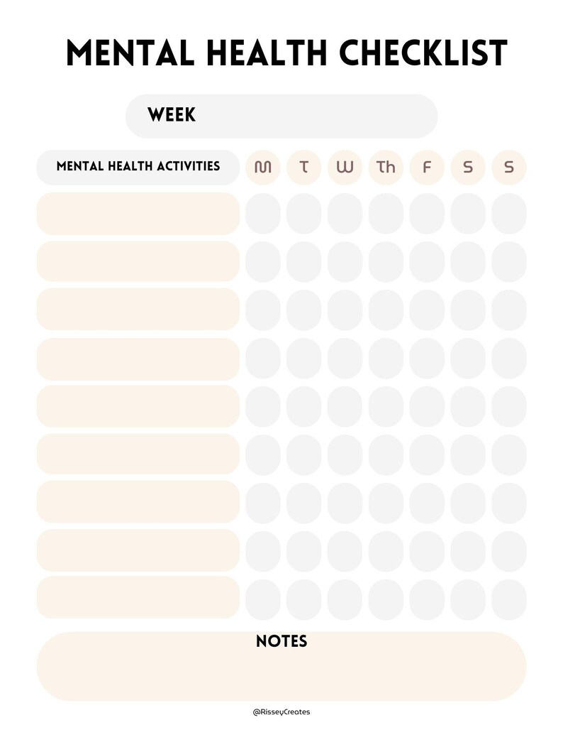 Mental Health Checklist - Etsy