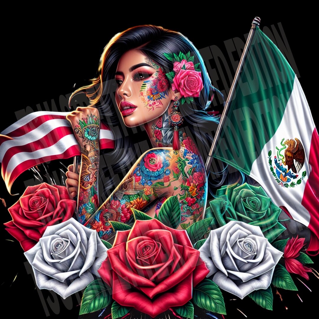 Mexican-american Pride PNG: Latina Tattoo, Roses & Flags (digital ...