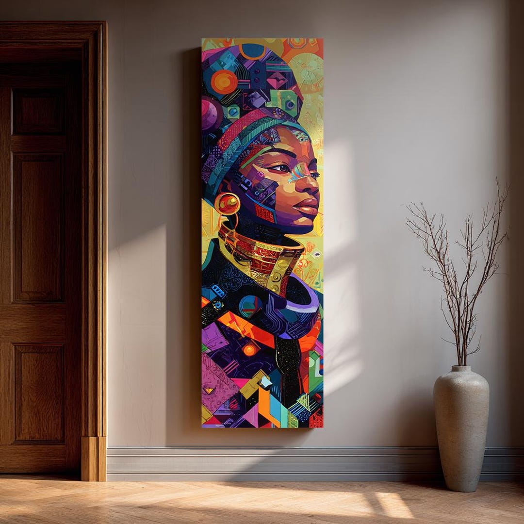 African Woman Long Narrow Wall Art : Cultural Afrocentric Portrait ...