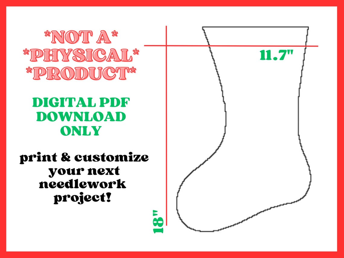 Christmas Stocking Outline Template | INSTANT DOWNLOAD | PRINTABLE | 11 ...