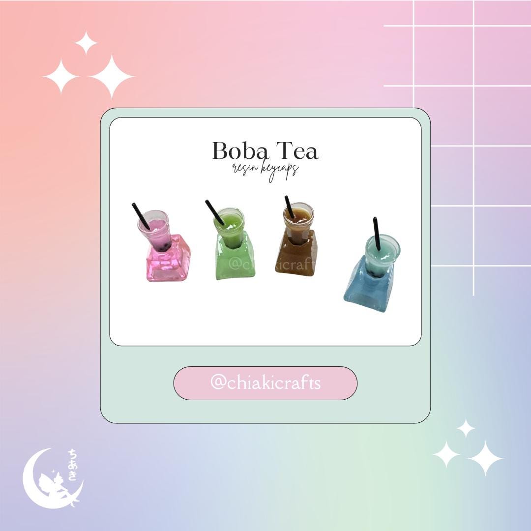 Boba Tea Cute Artisan Resin Keycaps | Custom Milktea Handmade OEM R4 ...