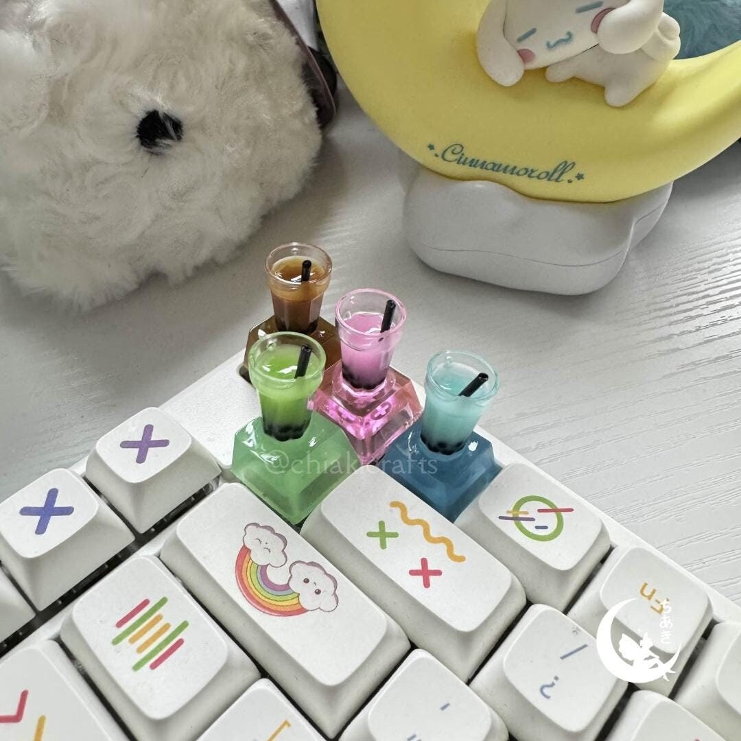 Boba Tea Cute Artisan Resin Keycaps | Custom Milktea Handmade OEM R4 ...