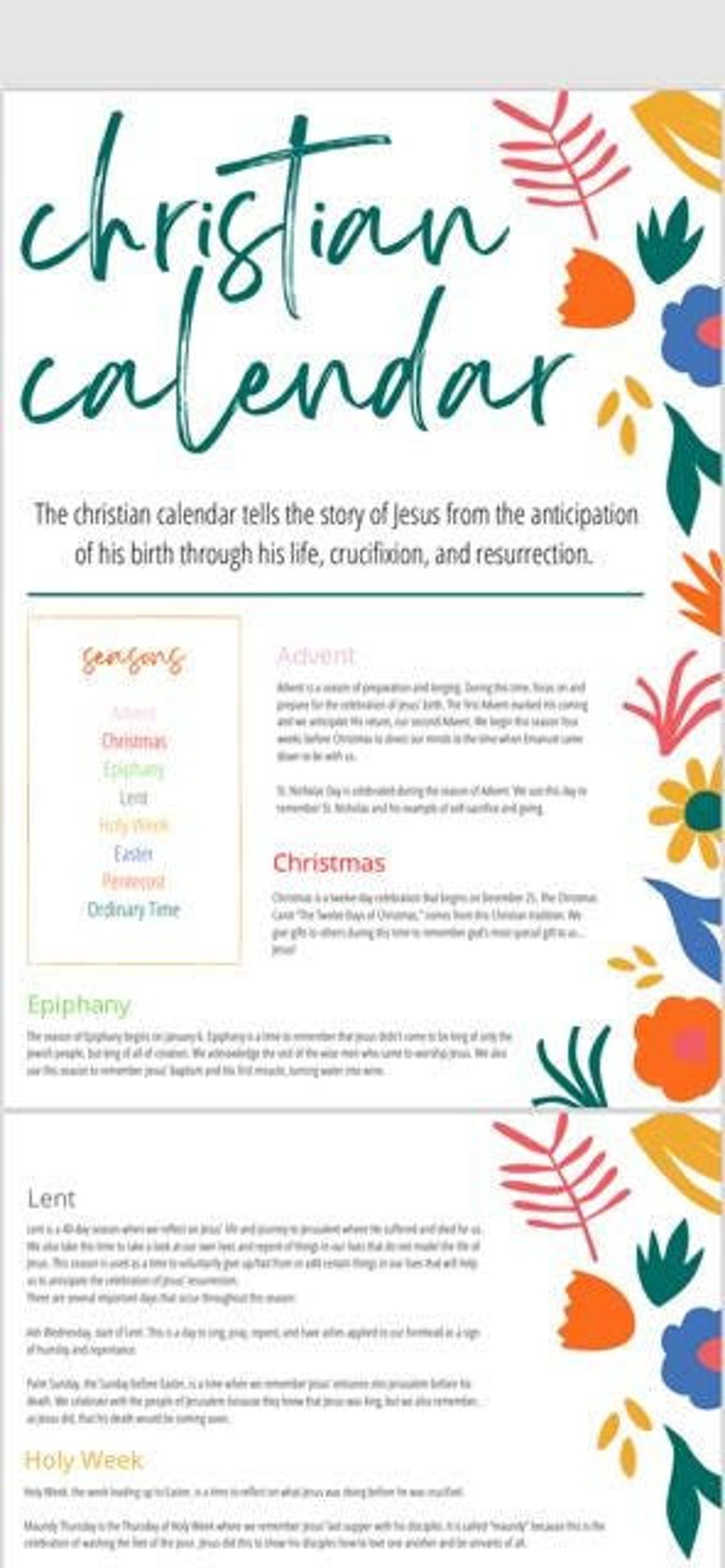 Liturgical Christian Calendar Guide + Banner - Etsy