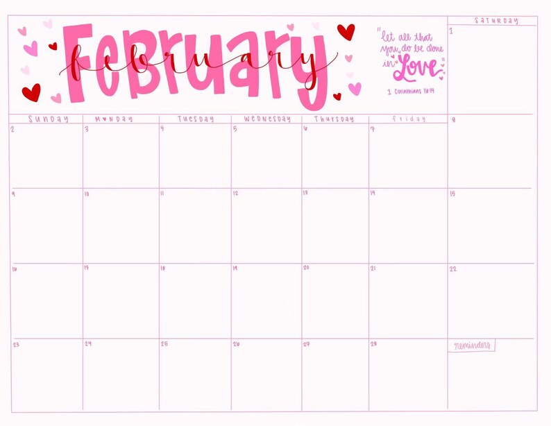 Hand Drawn Valentines Day Themed February 2025 Planner - Etsy