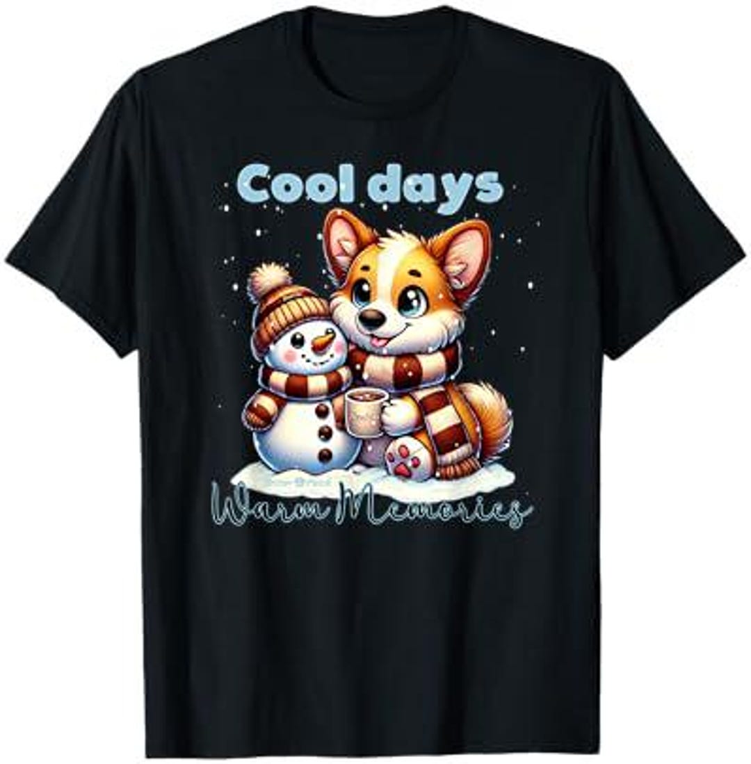 Cartoon Corgi and Snowman Png, Friend Share Coffee in the Snow Png ...
