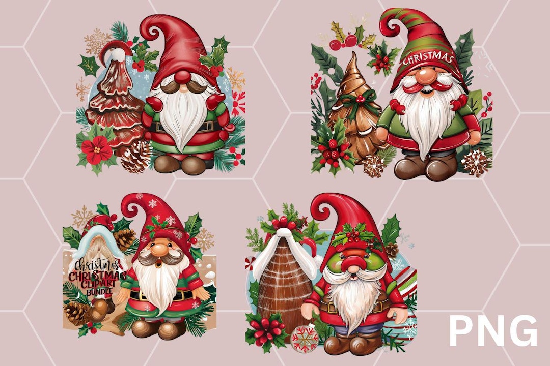 Christmas Gnome Clipart Bundle,4 Png Christmas Clipart, Winter Gnome ...
