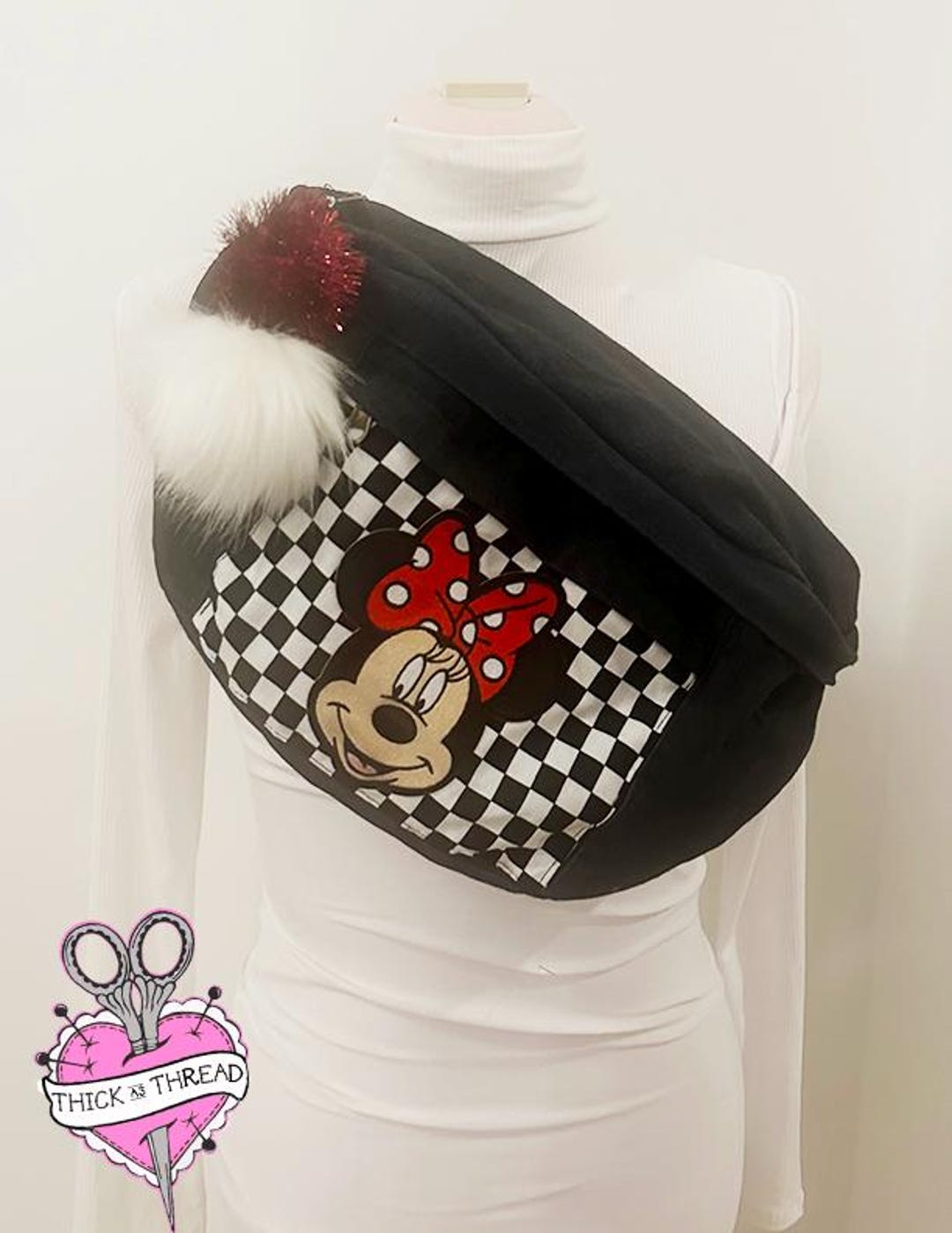 Checkerboard Minnie Mouse Black Denim Crossbody Fanny - Etsy