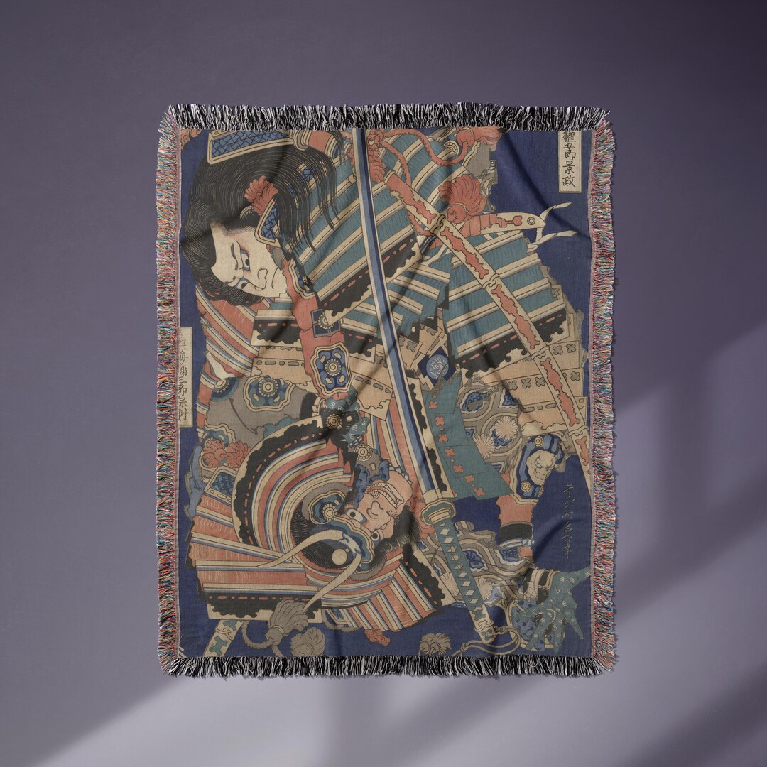 Samurai Fighting Woven Blanket Hokusai's Battle Art Japanese Woodcut ...