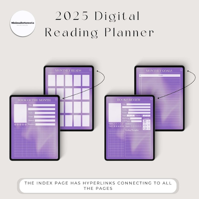2025 Reading Journal Digital Reading Journal Hyperlinked Book Log and ...