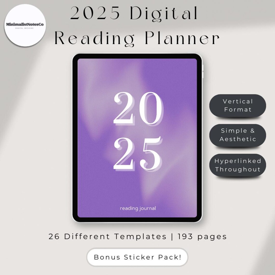 2025 Reading Journal Digital Reading Journal Hyperlinked Book Log and ...