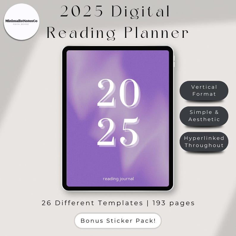 2025 Reading Journal Digital Reading Journal Hyperlinked Book Log and ...