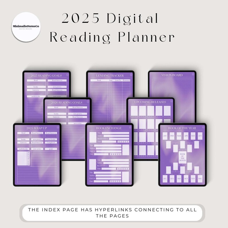 2025 Reading Journal Digital Reading Journal Hyperlinked Book Log and ...
