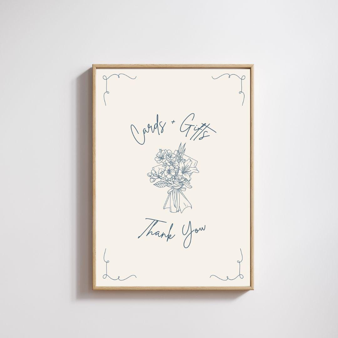 Coquette Cards and Gifts Sign, Printable French Blue Cards and Gifts ...