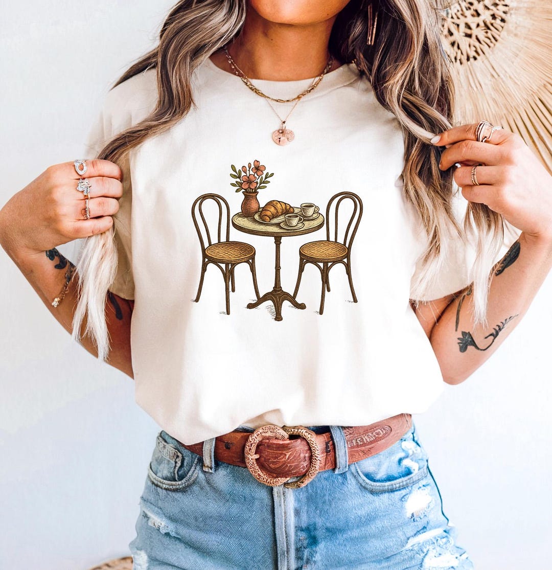Parisian Cafe Table and Chairs Shirt, Minimalistic Coffee Shirt Short ...