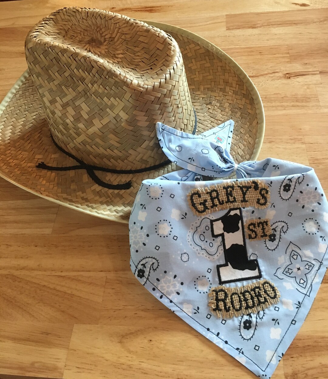 Personalized Cowboy/rodeo BLUE Bandana 1ST BIB/BURLAP/ Double-sided ...