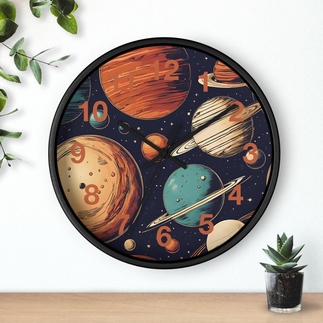 Retro Astronomy Wall Decor, Solar System Wall Clock, Space Galaxy ...