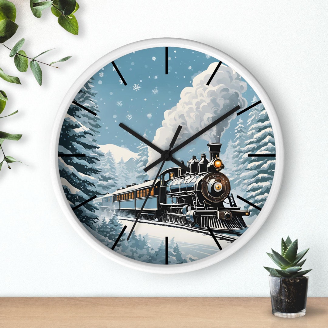 Train Wall Clock Locomotive Decor, Railroad Design, Winter Train and ...